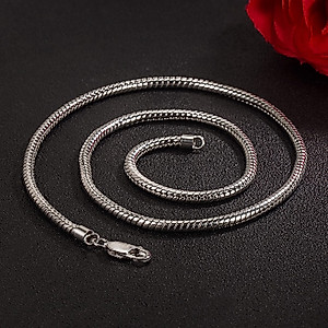 Dankadi Italy 925 Sterling Silver Snake Chain Necklace Men & Women 3MM-4MM Rolo Link Round Chain Chokers 16 "18 "20" 22 "24" 26 "28" 30" Unisex Fine Jewelry Gift (4MM, 24 inches)