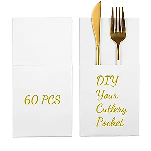 Christmas Paper Cutlery Flatware Pocket Holders, Dinnerware Holders Silverware Bag Knife Fork Tableware Bags for Dinner Wedding Vintage Rustic Party Country Restaurant Table Decoration (60 Pcs)