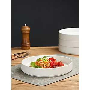 famiware Nebula Pasta Bowls for 4, 8.75" Salad Bowl Sets, Large Wide Bowls for Serving Dinner, White