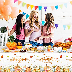 WovWeave 3 Pack Little Pumpkin Tablecloths Fall Baby Shower Party Decorations for Boy Girl A Little Pumpkin is On The Way Table Covers for Thanksgiving Pumpkin Party Favors Table Decor Supplies