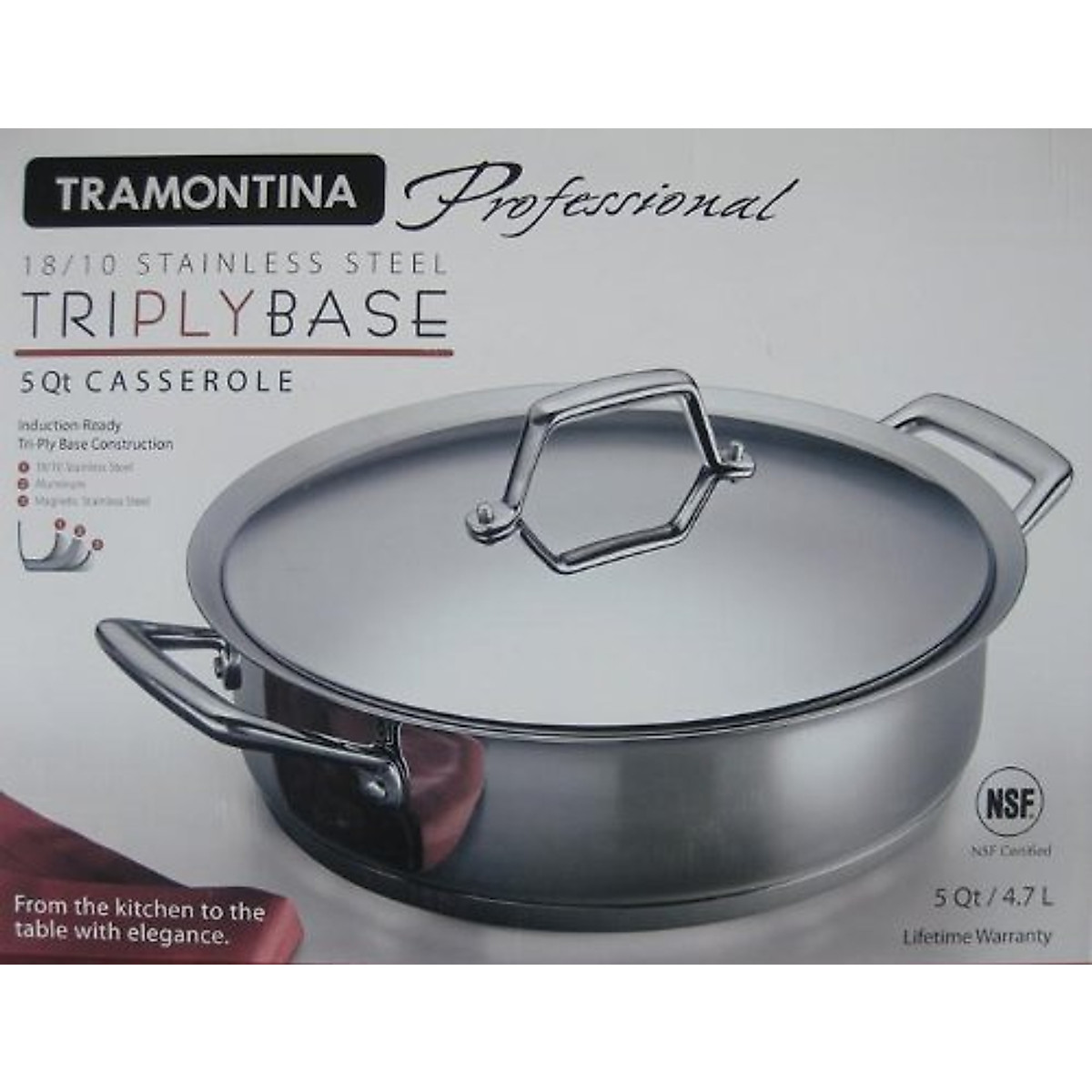 Tramontina Professional Series Stainless Steel Tri-ply Base 5 Qt Casserole