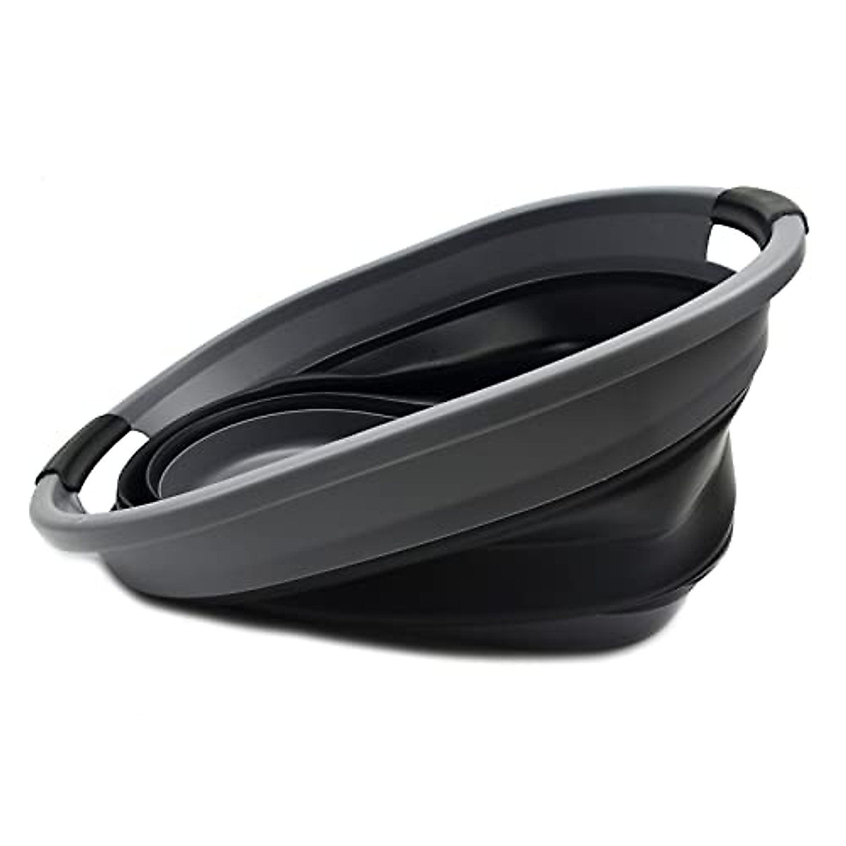 SAMMART 32L (8.4 gallon) Collapsible Plastic Laundry Basket - Foldable Pop Up Storage Container/Organizer - Portable Washing Tub - Space Saving Hamper/Basket, Water Capacity: 24L (1, Grey/Black)