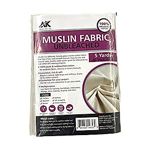 AK TRADING CO. AK Trading 60" Wide Natural Muslin, 100% Cotton Fabric, Unbleached-5 Yards