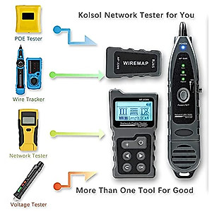 KOLSOL Network Cable Tester, Ethernet Wire Tracer with NCV & Lamp for CAT5 CAT6, PoE Tester Detect Voltage Measure Fault Distance by TDR NF-8209