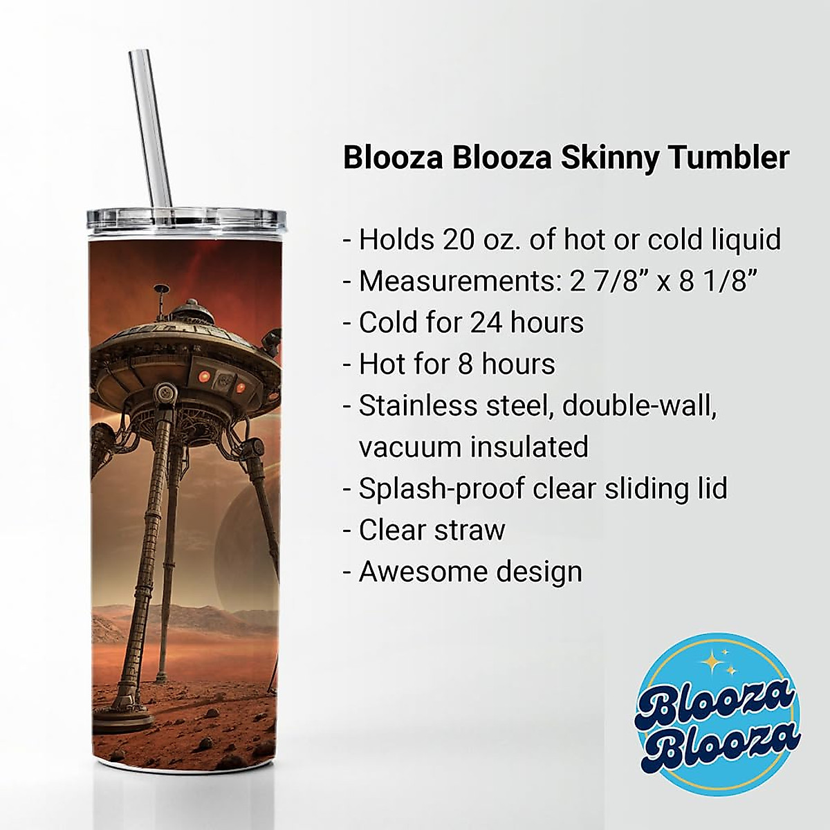 Martian Tripod War Machine Sci-fi From War Of The Worlds Skinny Tumbler 20oz with Straw Insulated Water Bottle Gift