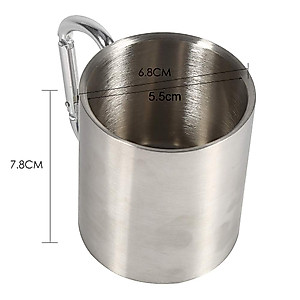 Stainless Steel Mug, Portable 220ml Camping Kettle Traveling Outdoor Sports Hiking with Carabiner Double Wall Hook
