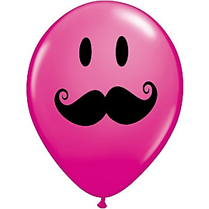 10 Pack 11" Smile Mustache Latex Balloons with Matching Black Ribbons Baby Shower Little Man Movember Barber Shop Tuxedo Party Decorations Green Blue Pink Orange