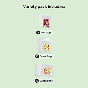 FoodSaver Premium Vacuum Sealer Bags, Multisize Variety Pack, 30-Count, Perfect for Freezer & Pantry Storage, Sous Vide Cooking, BPA Free