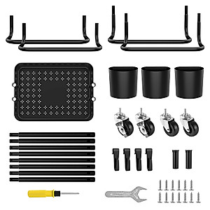 3-Tier Rolling Mobile Utility Cart with Hanging Cups & Hooks & Handle Multifunctional Organizer Storage Trolley Service Cart with Wheels Easy Assembly for Office, Bathroom, Kitchen (Black)