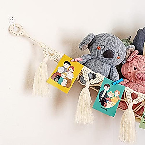 Mingtex Macrame Toy Hammock - for Stuffed Animals and Plush Toys, Soft Net Storage with Wooden Photo Clips, Soft Corner Hanging Netting, White Large