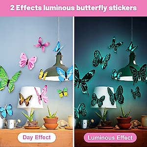 120 Pieces Butterfly Wall Decals Glow in The Dark 3D Butterfly Stickers for Ceiling Wall Decor Adhesive DIY Butterflies Wall Decoration for Kid Bedroom Nursery Living Room Home Garden