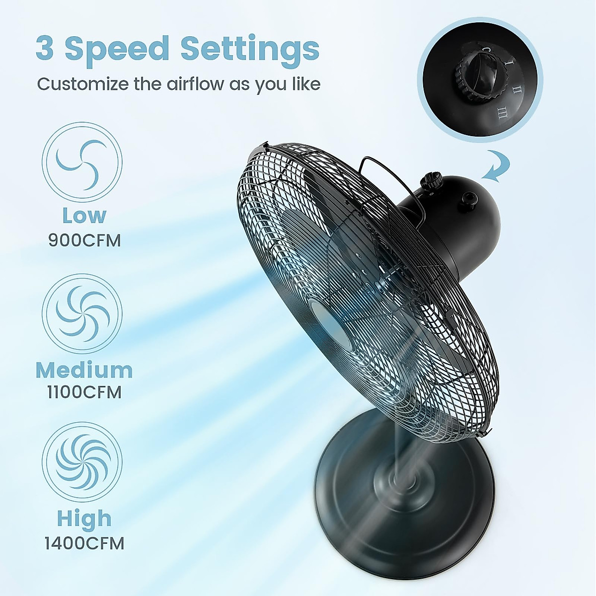 ARLIME Pedestal Fan, 16 Inch Oscillating Fan w/ 3 Speeds & Adjustable Height, 75° Oscillation & 20° Tilt, Heavy Duty Metal Aluminum Blades, Standing Fan for Bedroom, Home Office, Garage (Copper)