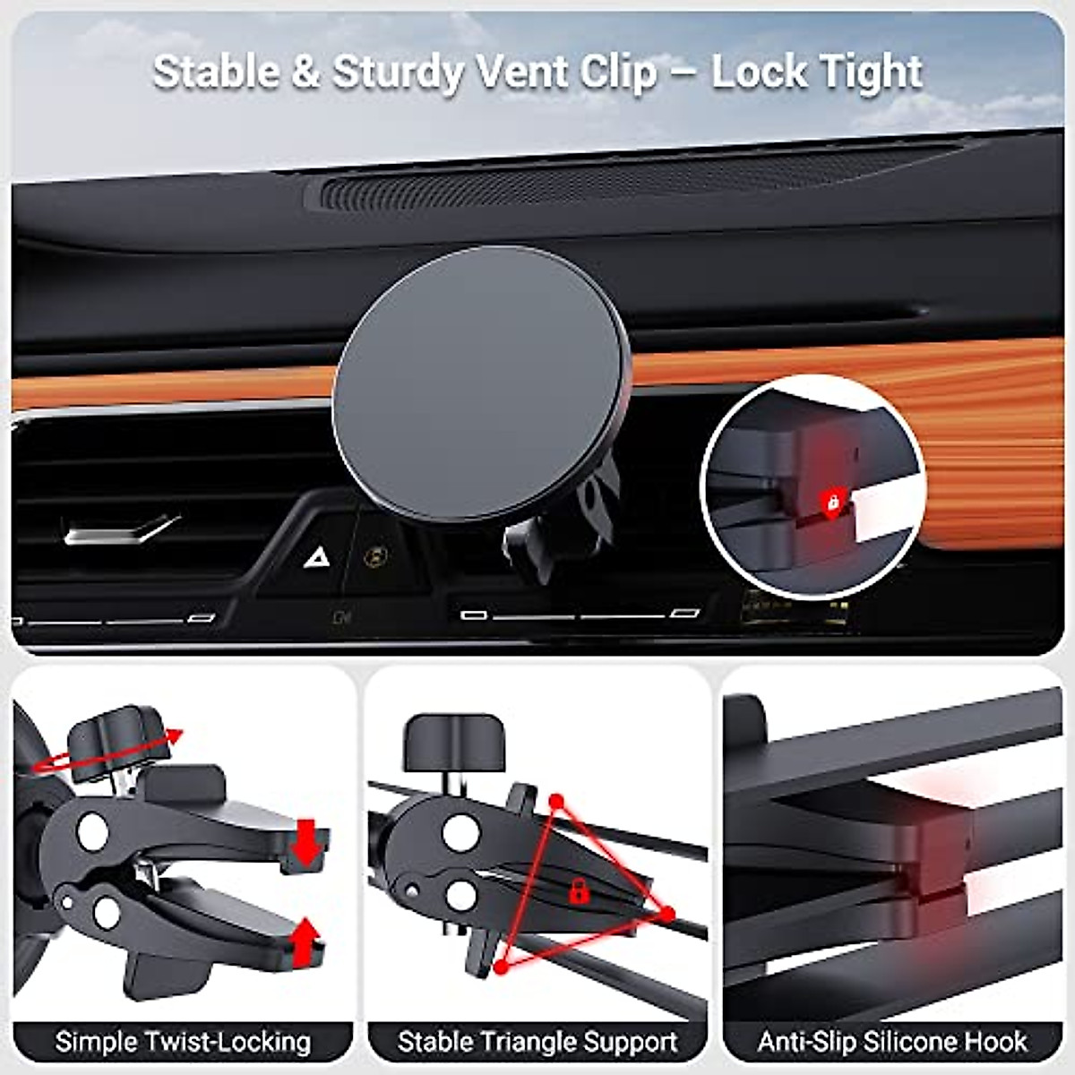 PROfezzion 2-Pack Strong Magnetic MagSafe Car Mount Vent Holder for iPhone 14, 14 Plus, 14 Pro, 14 Pro Max, iPhone 13 12 Pro Max Mini & MagSafe Case [MagSafe Ring Included for Regular Case User]