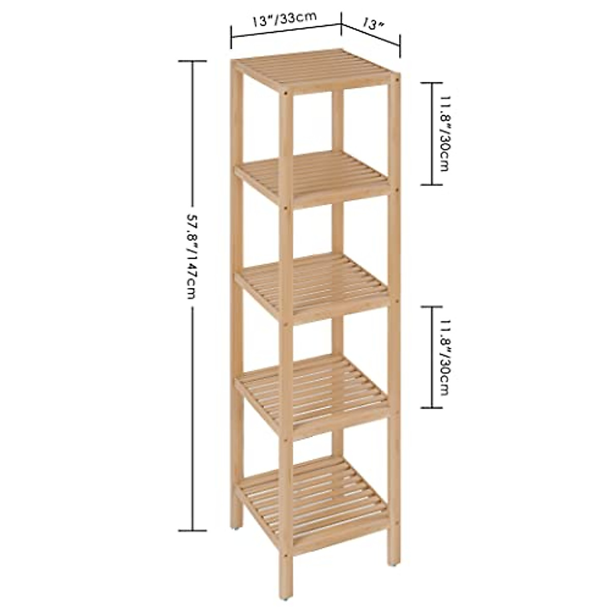 SMIBUY Bamboo Bathroom Over-The-Toilet Storage Shelf with 3-Tier Adjustable Shelves and 5-Tier Bamboo Rack Organizer Unit for Living Room Bedroom Kitchen (Natural)