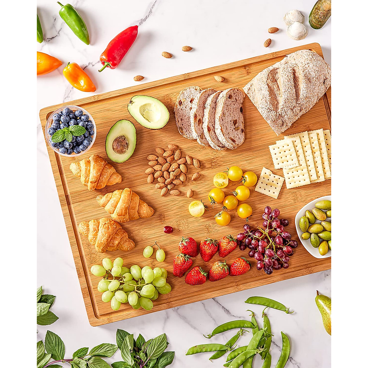 Extra Large Cutting Board for Kitchen, BEZIA 23" x 18" Thick Chopping Butcher Block with Juice Groove, 100% Natural Bamboo Cheese Charcuterie Carving Serving Board Tray for Meat, Fruit, & Snacks