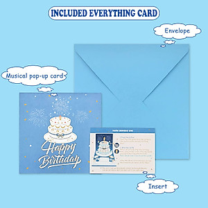 DTESL Musical Birthday Cards with Light and Music, Blowable, 3D Birthday Popup Cards for Men & Women– Plays Hit Song 'HAPPY Birthday'