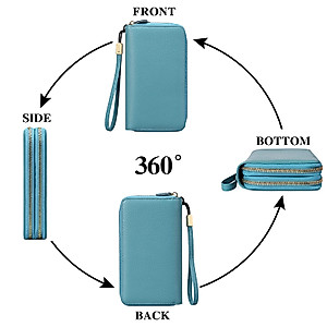 SENDEFN Leather Women Wallet RFID Blocking Zipper Around Phone Holder Clutch Wristlet Large Capacity