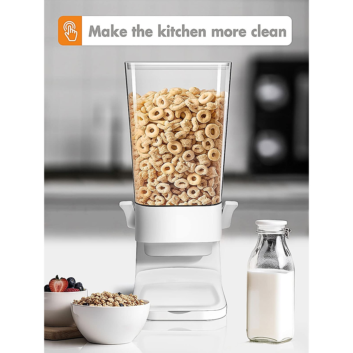 Conworld Cereal Dispenser, Cereal Containers Storage, Big Cereal Dispenser Countertop - Not Easy to Crush Food, Cereal Container For Pantry Organization And Storage (White, 2Pcs