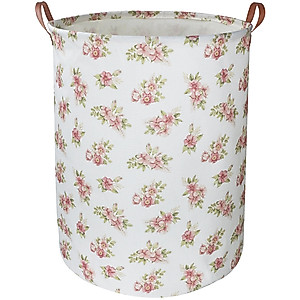 NTAOHAMPER Pink Flower Laundry Hamper,kids laundry Basket,Girls Nursery Hamper,Waterproof Storage Bin for Bedroom,Clothes Organizer Basket,Toys Box,Room Decor(Pink Flower)
