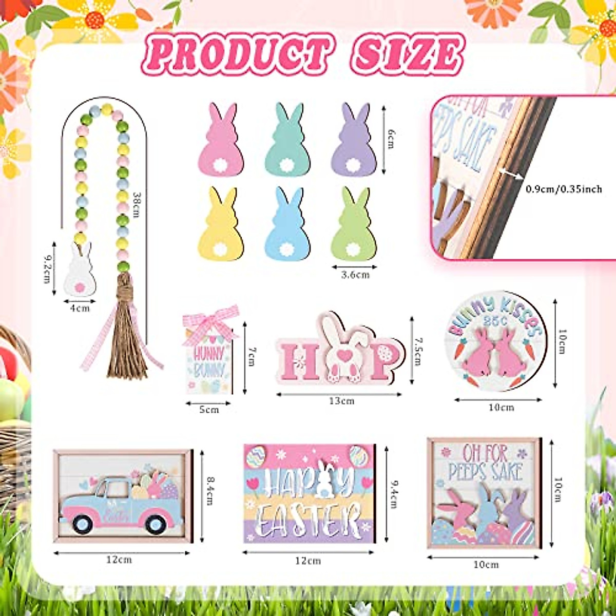 14 Pieces Easter Tiered Tray Decorations Includes 1 Pc Easter Gnomes Bunny Plush Doll 3D Wooden Centerpiece Table Signs Easter Pattern Wood Flag Happy Spring Decoration for Indoor Home Kitchen Decor