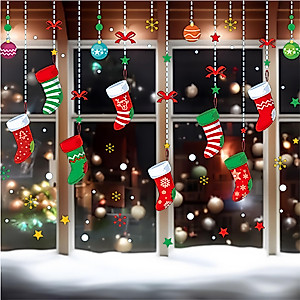 ONDY Merry Christmas Garter Window Glass Decoration Stickers 2025 New Holiday Removable Dress Up DIY Static Window Clings Decals for Living Room Bedroom Shop Window