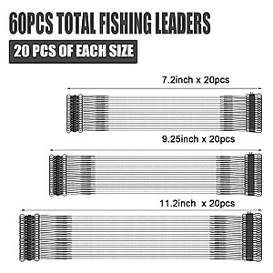 KINBOM 60pcs Fishing Tackle Leaders, Stainless Steel Fishing Leader Line Wire with Swivel Buckles for Saltwater & Freshwater Connecting Fishing Tackle Lure or Hook (Black)