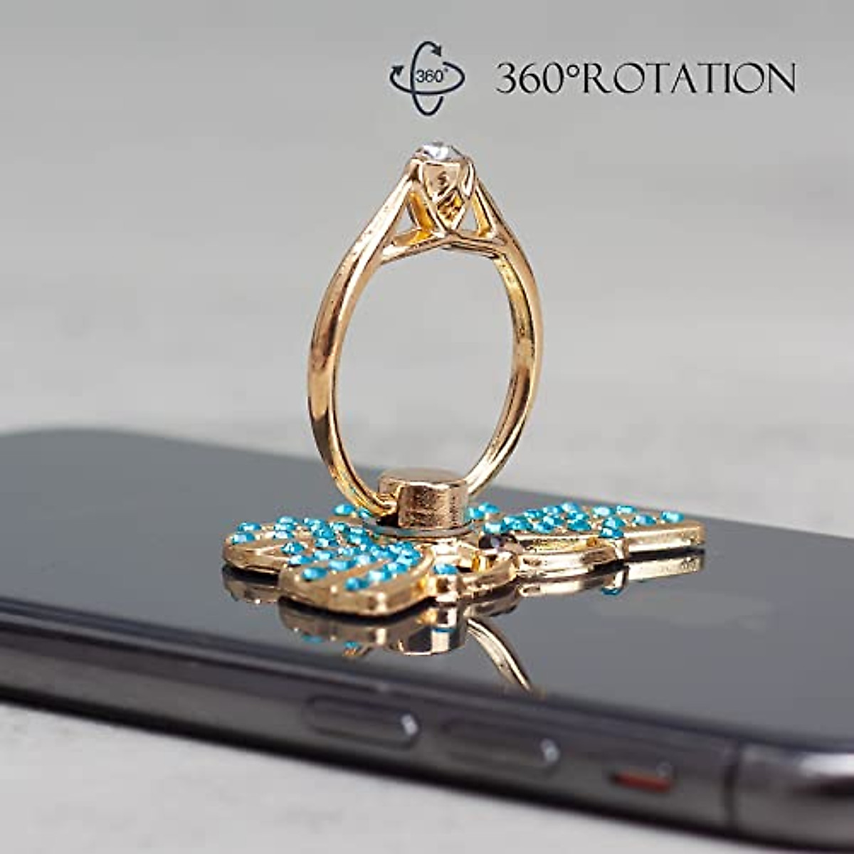 [2 Packs] Butterfly Glitter Bling Bling Phone Ring Holder, Sparkle Phone Ring Grip Artificial Diamond Stand,Rhinestone Cell Finger Ring for Phones,Pad