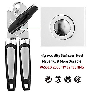 REEVOO Can Opener, Manual Can Opener, 4-in-1 Can Opener Handheld with Professional Stainless Steel Sharp Blade Safe Cover, for Beer/Tin/Bottle, Big Turning Knob Soft Handle Easy To Use