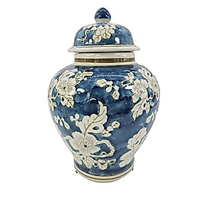 Galt International Blue and White Flower Chinoiserie Ginger Jar 12" w/Lid Ginger Jar, Tea Storage Decorative Home Decor Jar