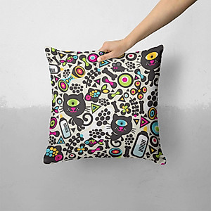 iiRov Cute, Colorful One-Eyed Cats Pattern - Custom Decorative Home Decor Indoor or Outdoor Throw Pillow Cover Plus Cushion Set for Sofa, Bed or Couch (Pillow CASE Cover Plus Cushion)