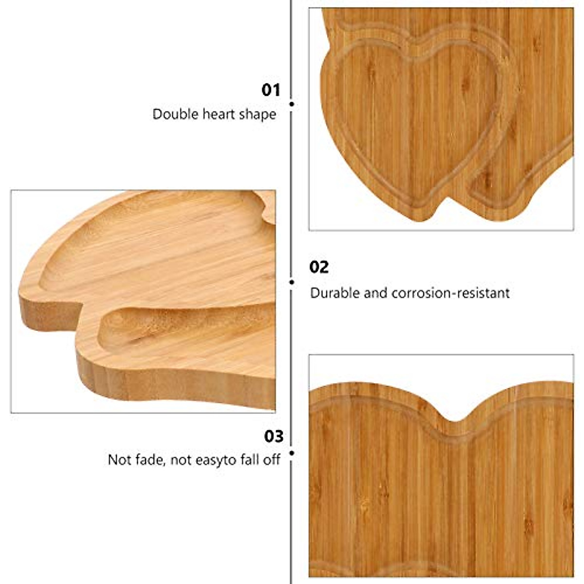 DOITOOL Serving Dishes 1Pcs Heart Shape Wooden Serving Tray Plates, Food Tray with 2 Grid for Fruit, Divided Food Serving Tray for Party, Family Dinner, Holiday, Picnic Serving Tray