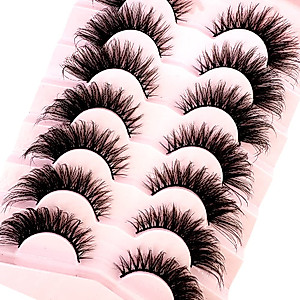 HBZGTLAD 7Pairs Segmented Half Lashes manga Lashes 3D Clear Band Lashes Natural Look Wispy Mink Lashes Fluffy Cat Eye Lashes Pack Fake Eyelashes (7pairs-A)