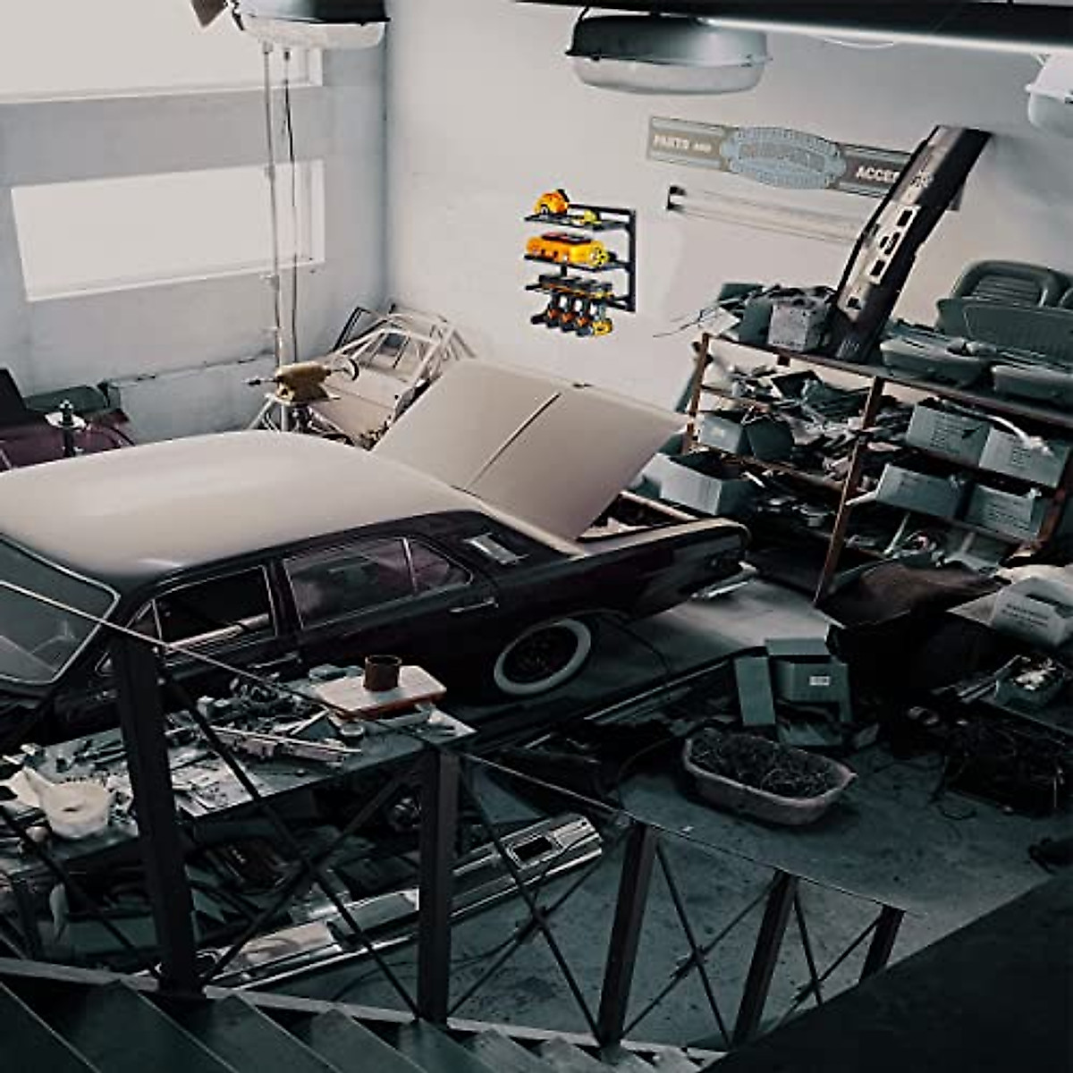 RUN HELIX Power Tool Organizer, Wall Mount Garage Organization with 4 Drill Holders, Heavy Duty Tool Shelf & 1 Pack 3 Layers Cordless Tool Rack, Screwdriver Storage Rack Box Organizers and Storage