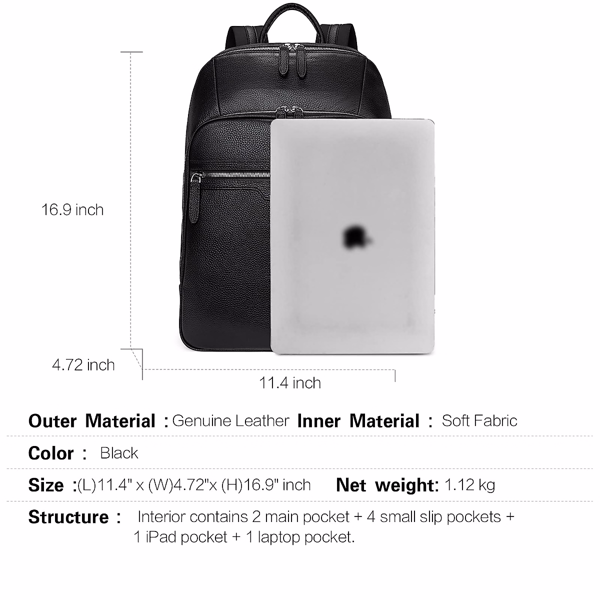 BOSTANTEN 20 inch Carry On Luggage Airline Approved ＆ Genuine Leather 15.6 inch Laptop Backpack Casual Backpack Travel Bag