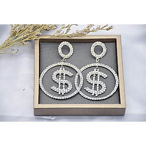 Crystal Dollar Stud Earrings for Women Dollar Money Sign Earrings Statement Wealth Earrings Set