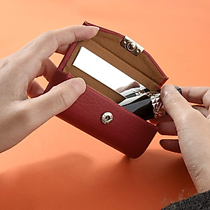 Beautyflier Women’s PU Leather Lipstick Case Holder with Mirror Rectangle Makeup Travel Cases for Purse Lipstick Holder (Red Lychee Pattern)