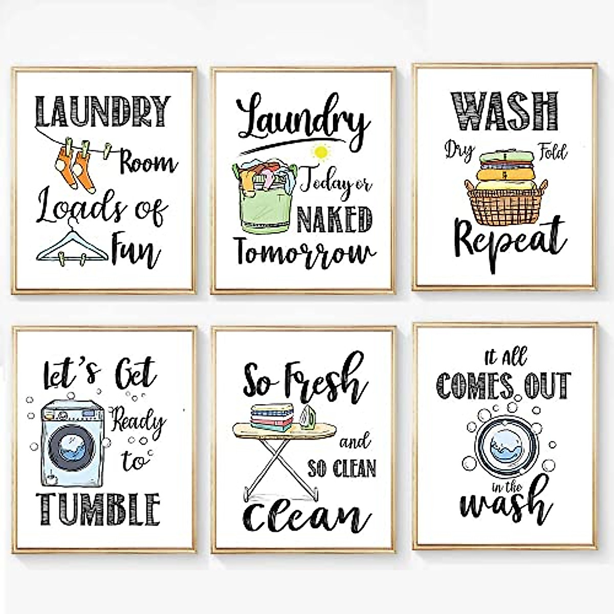 Funny Laundry Rules Sign Painting, Creative Laundry Saying Art Prints (8”X10”,Unframed), 6 Set, Funny Modern Minimalist Wall Art Poster For Laundromat Wash Room Decor