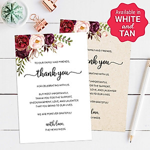 321Done Thank You Place Setting Cards, Made in USA - White 4x6, Watercolor Red Roses, Appreciation Notes for Wedding, Party, Retirement, Graduation, Birthday, Baby, Bridal Shower - Pack of 50