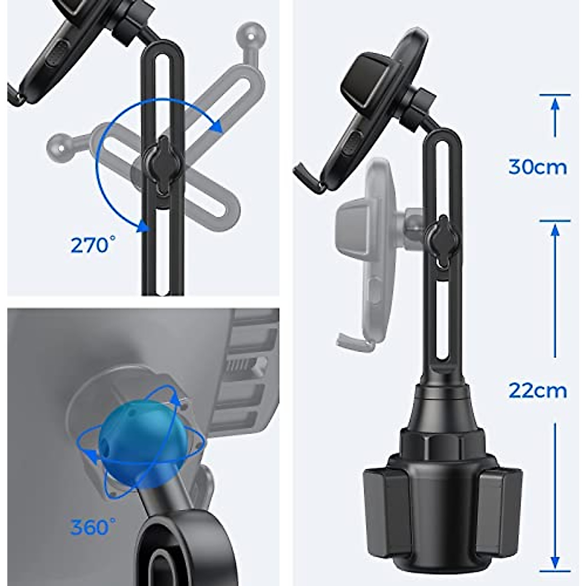 ADIUPUL Cup Phone Holder for Car, Cup Holder Phone Mount 360 Rotatable Adjustable Gooseneck Car Cradle Cell Phone Cup Holder Phone Holder for Car for iPhone14 13 12 Pro Max, Samsung, LG (Black)