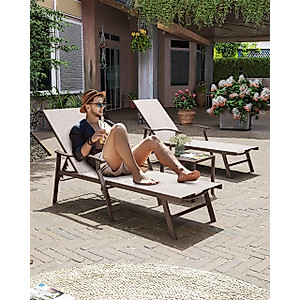 Crestlive Products Aluminum Chaise Lounge Set of 3,Patio Lounge Chairs Five-Position and Full Flat Outdoor Recliner All Weather for Patio, Beach, Yard, Pool (3PCS Beige)