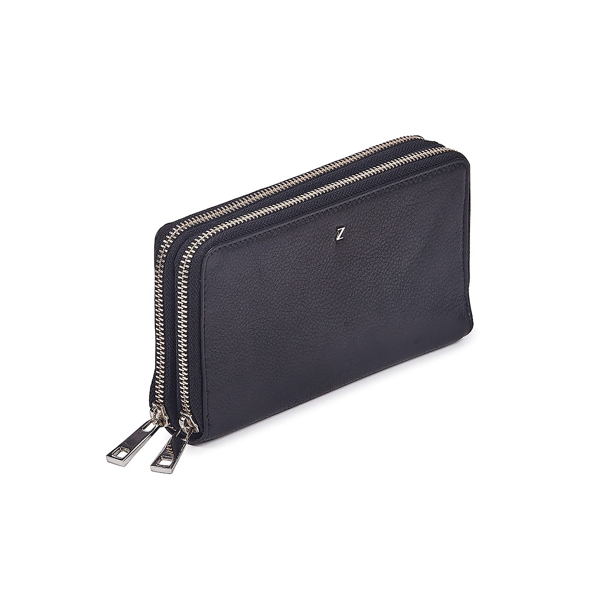 Zinda Genuine Leathers Women’s Wallet Purse Long Double Zip Around RFID Protection (Black)