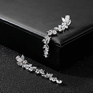 SWEETV Cubic Zirconia Bridal Earrings for Women Brides, Silver Crystal Chandelier Wedding Drop Earrings for Prom or Pageant
