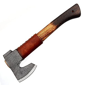 Qureshi Knife Handcrafted Carbon Steel Viking Axe – Gardening Axe - Quality Rosewood Handle Hatchet for Camping Tools - Sturdy 15 Overall Length with 5.3 Cutting Edge, Includes Leather Sheath