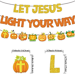 Christian Halloween Decorations Banner, Let Jesus Light Your Way Halloween Party Banner, Religious Halloween Party Banner Trunk or Treat Decorations for Church Christian Halloween Pumpkin Garland