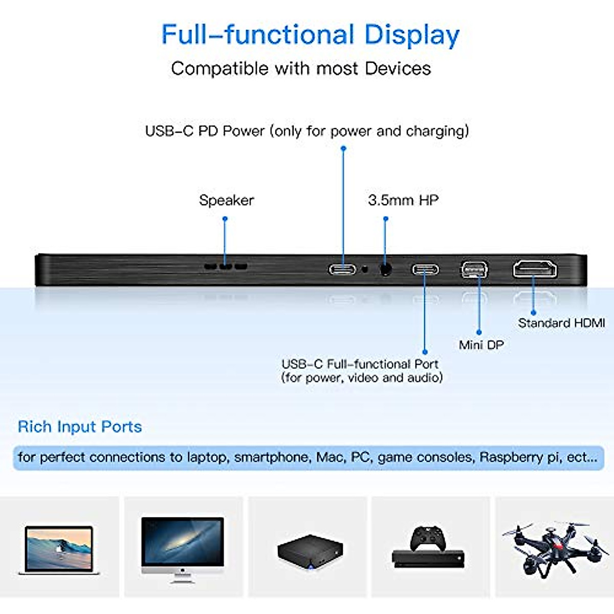 Eyoyo Portable Computer Monitor 4K Gaming Monitor 13.3 inch 3840x2160 UHD IPS Display USB-C Monitor Compatible with Mac Laptop PS4 Xbox One Smartphone