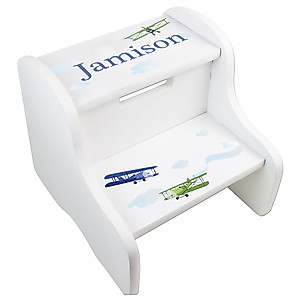 Personalized Boys Airplane White Step Stool