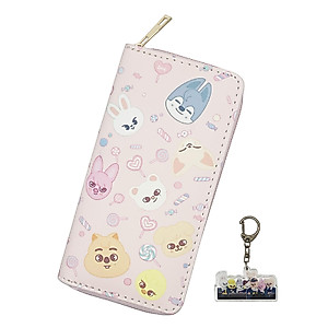 Educatgame Kpop Wallet with Bag Charm, Cute Faux Leather Long Wallet/Clutch Purse, Cute Stuff/Accessories or Gift for Teen Girls,Women
