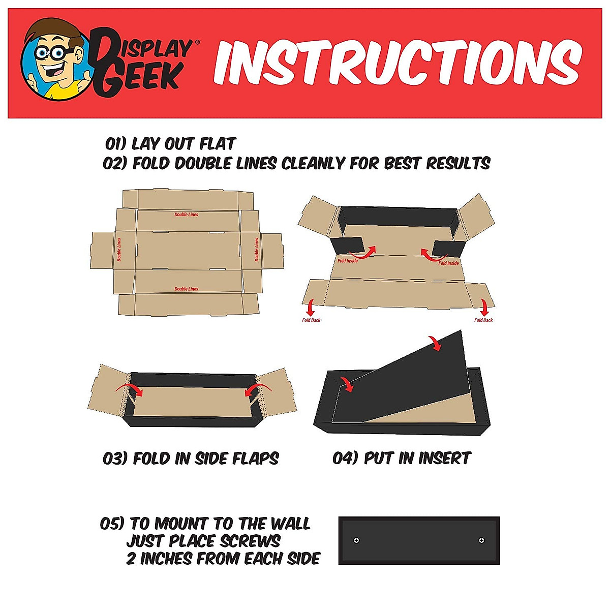 6 Single Row in Box Display Cases for 4 in. Funko Pop Collectible Toy Figures, Black Cardboard