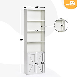 oneinmil Tall Bookshelf, 6-Tier Bookcase, Modern Bookshelves with Cabinet Doors, Storage Cabinet for Home, Office, Living Room (White, 21.8" Width with Doors)
