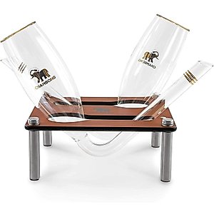 Chambong - Champagne Flute Party Set - 2 Glass Champagne Shooters (6 oz) & 1 Dark Wood Flute Holder (Holds 2) - Perfect for Bachelorette Party Favors, Engagement Gifts & White Elephant Gifts